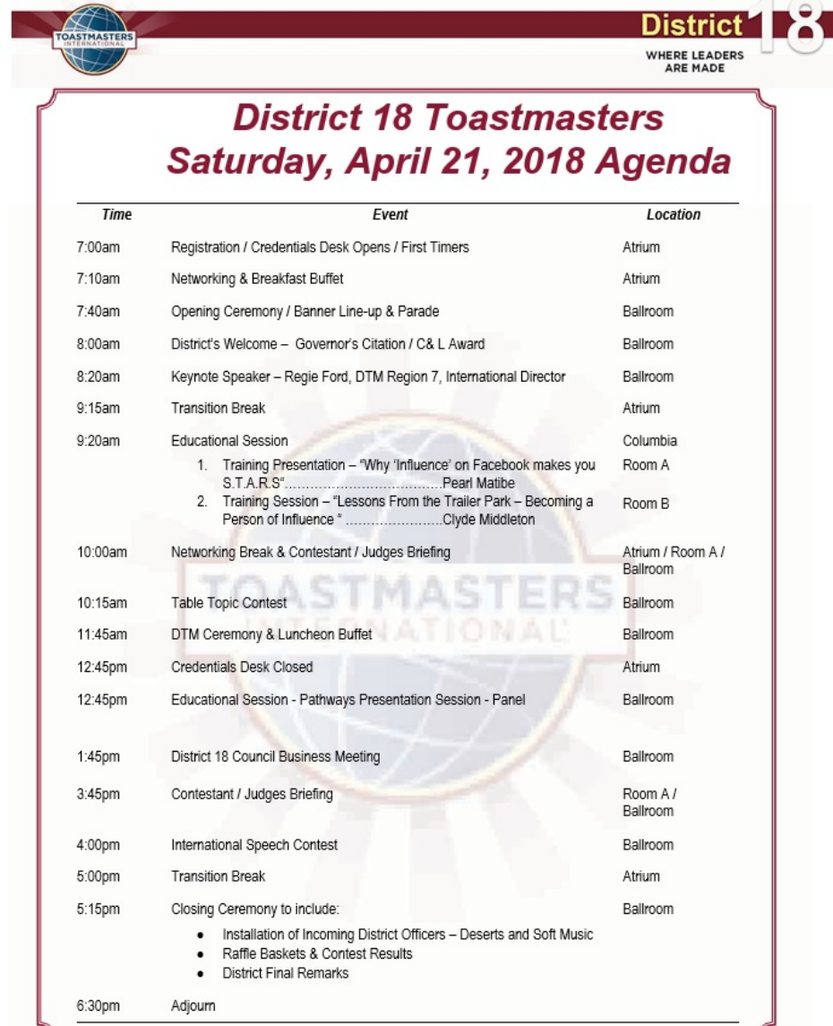 Toastmasters Agenda Form