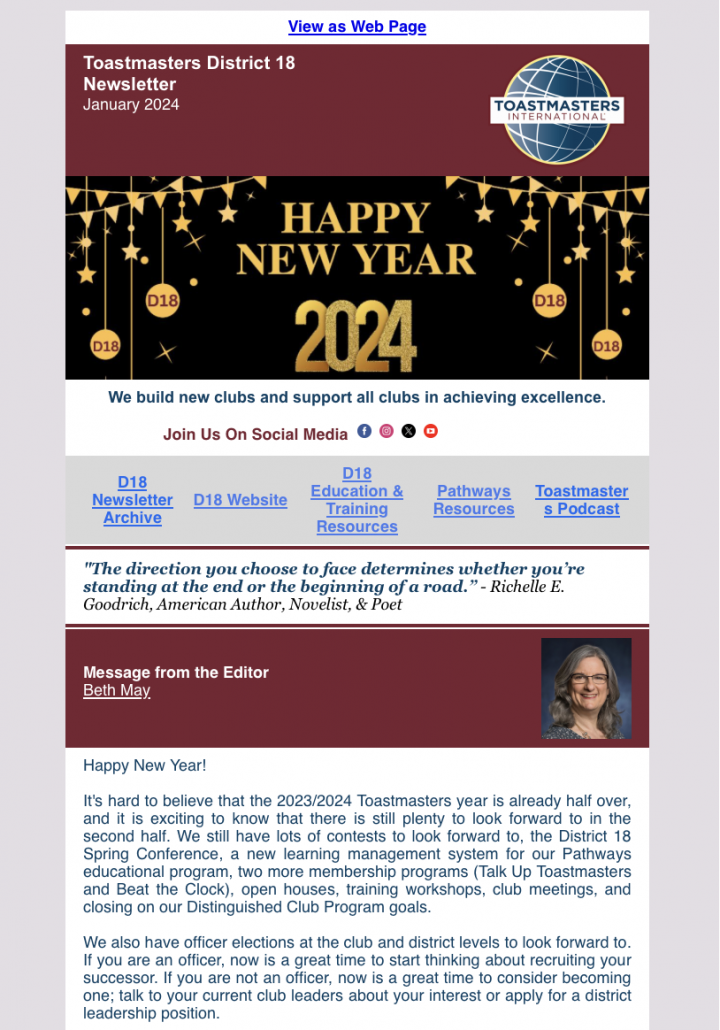 Newsletter Archive - District 18 Toastmasters